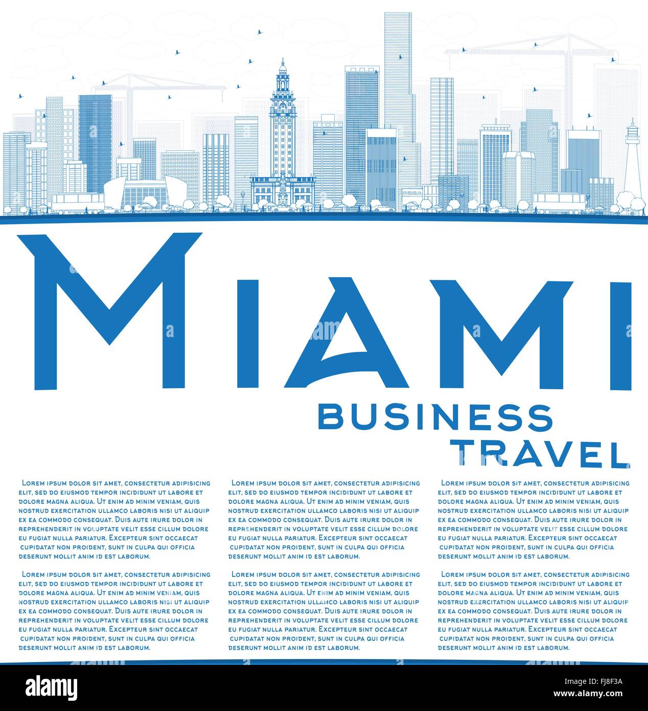 Outline Miami Skyline with Blue Buildings and Copy Space. Vector ...