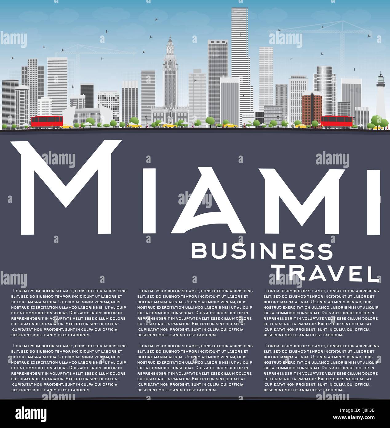 Miami Skyline with Gray Buildings, Blue Sky and Copy Space. Vector ...