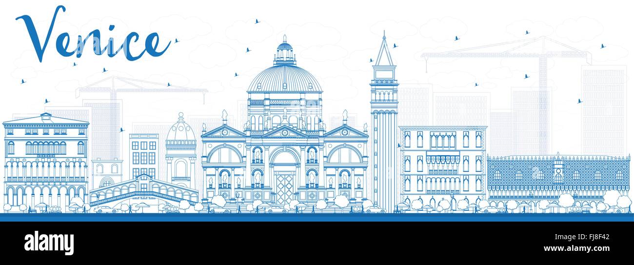 Outline Venice Skyline Silhouette with Blue Buildings. Vector ...