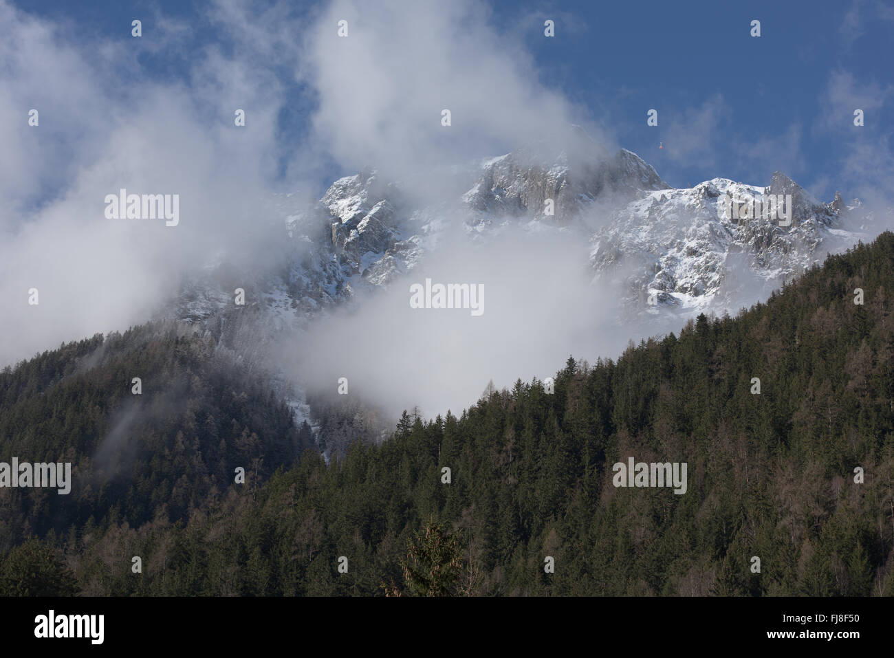 French alps mountain peaks covered with fresh snow. Winter landscape ...