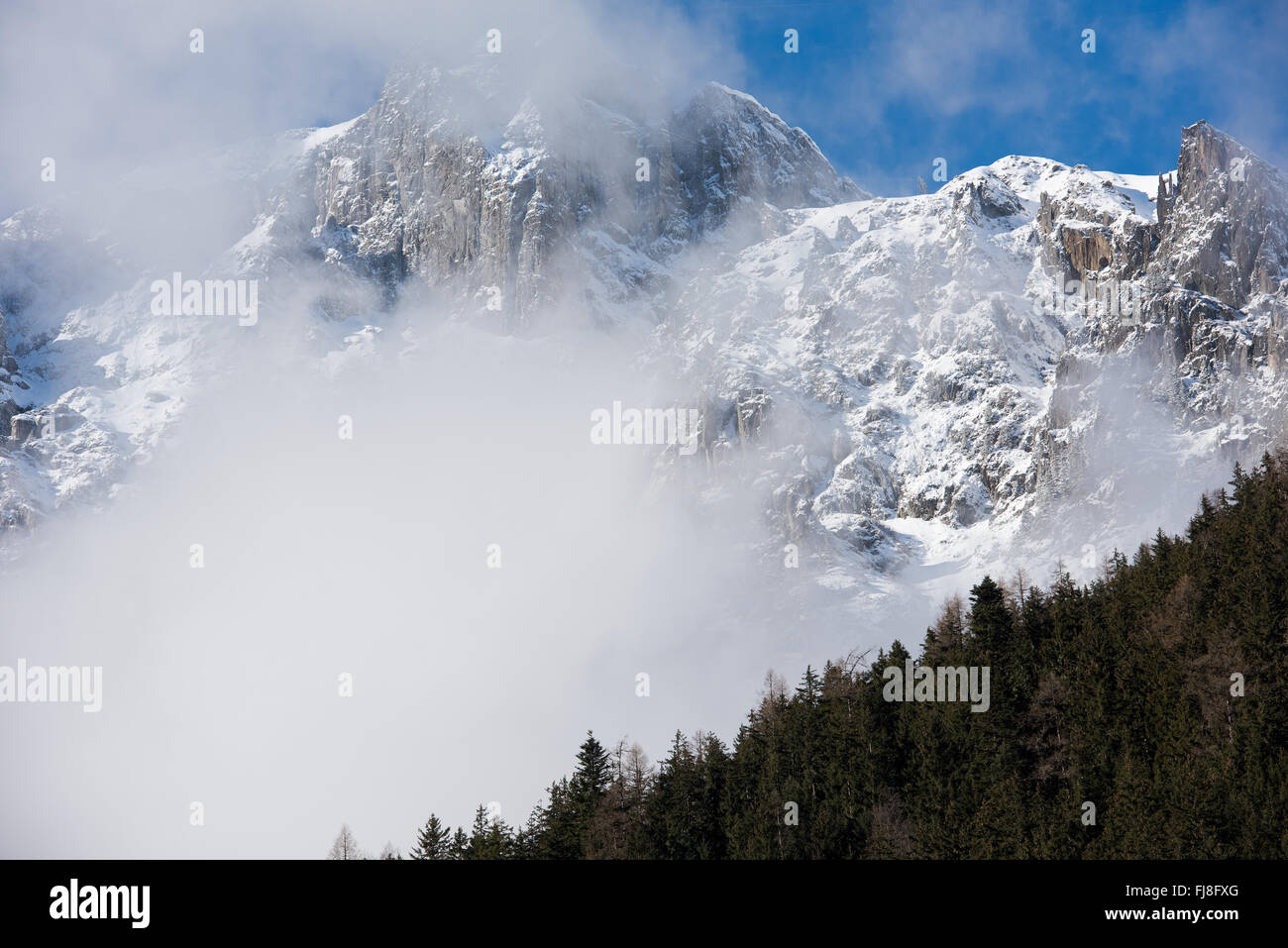 French alps mountain peaks covered with fresh snow. Winter landscape ...