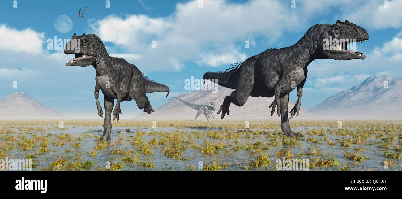 Carnivorous Allosaurus On The Hunt For Their Next Meal Stock Photo - Alamy