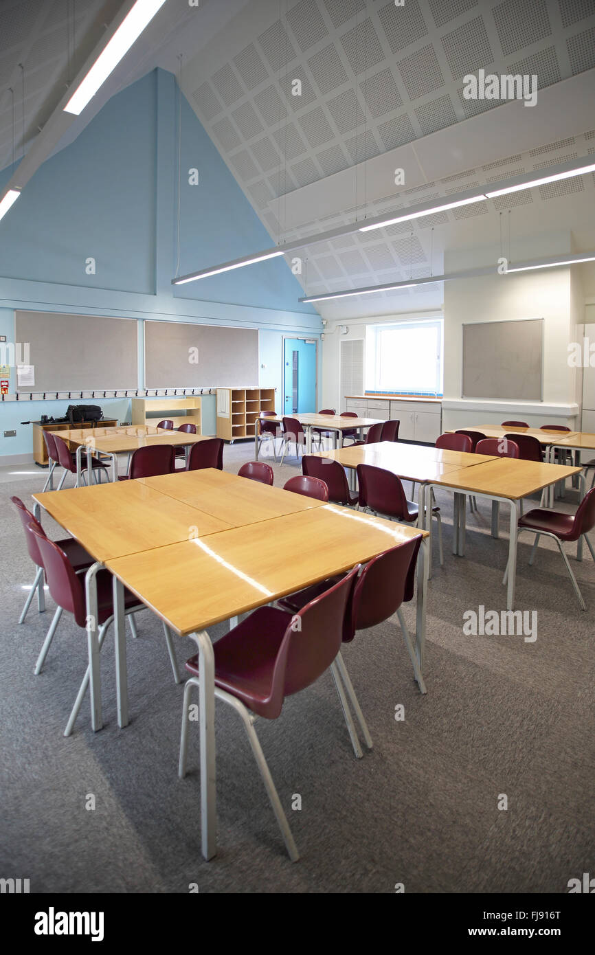 Top floor classroom in a new British primary school. High ceiling ...
