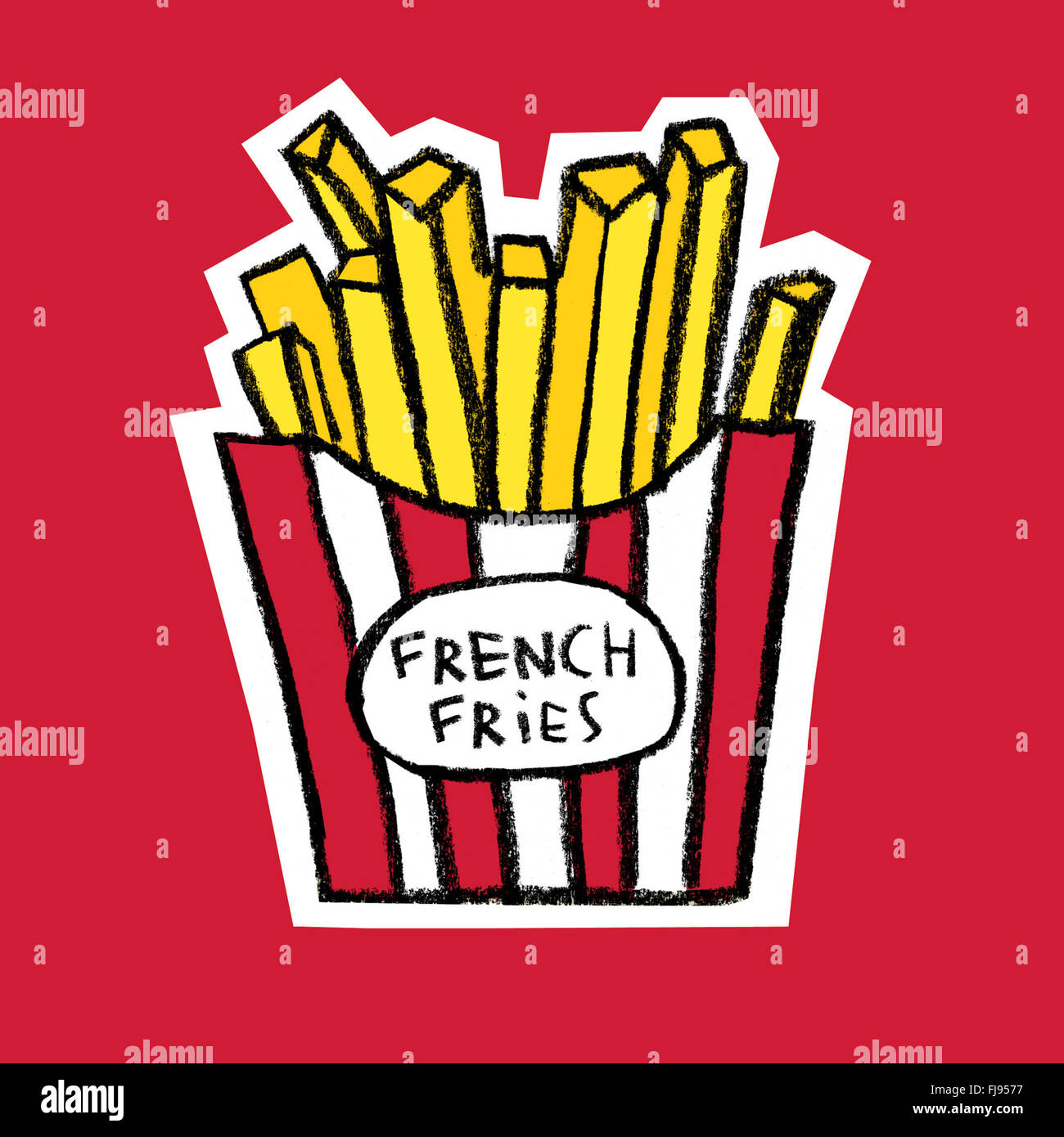 Box of French fries on red background Stock Photo - Alamy