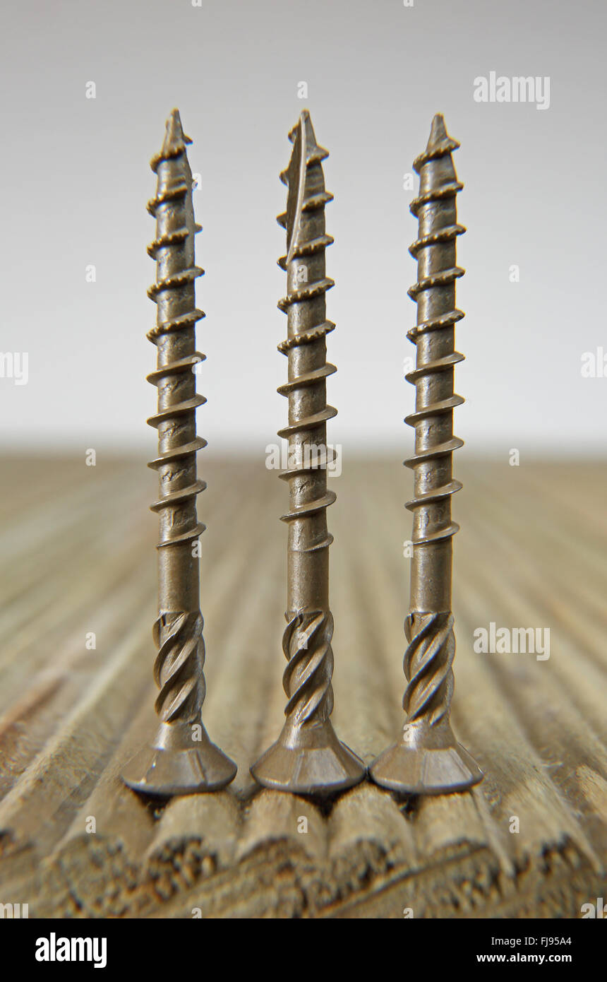 Exterior decking screws photographed on decking boards prior to ...