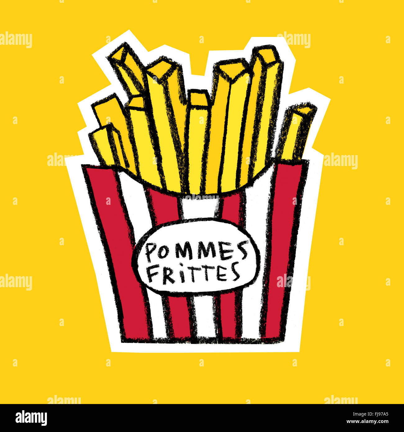 Box of French fries on yellow background (Pommes Frittes Stock Photo ...