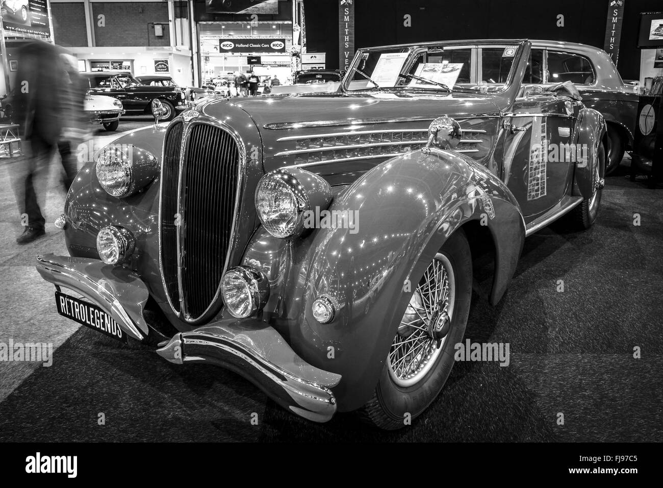Luxury car Delahaye 135 MS Cabriolet by Pennock, 1948. Black and white ...