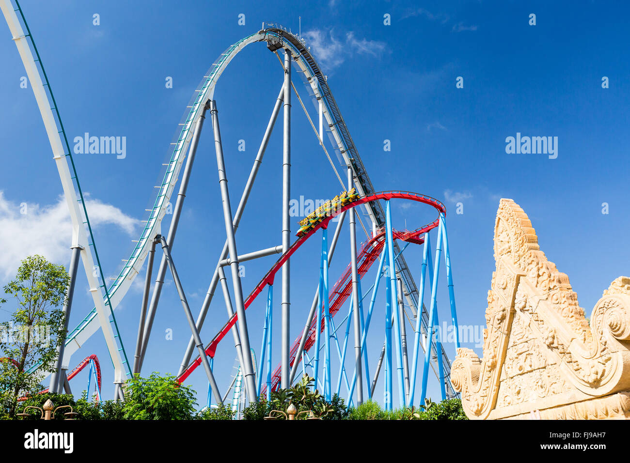 Roller Coaster in Amusement Entartainment Theme Park Stock Photo - Alamy