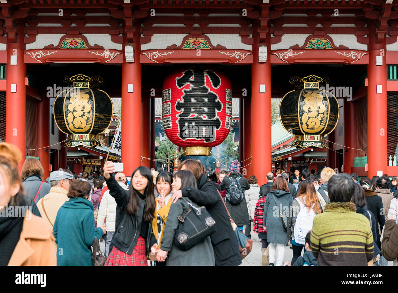 Tokyo; Japan -January 07:Large crowd including a group of young ...