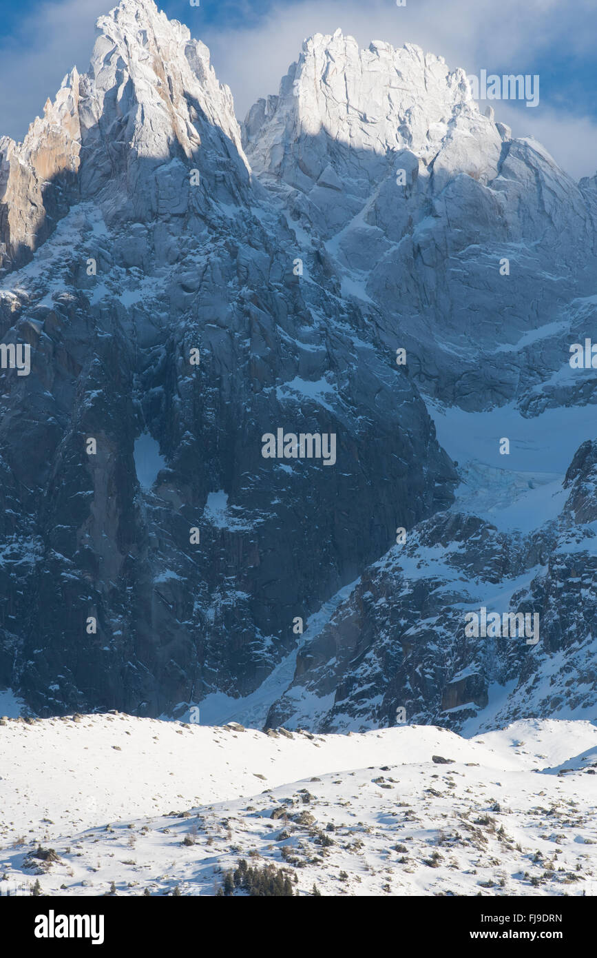 French alps mountain peaks covered with fresh snow. Winter landscape ...