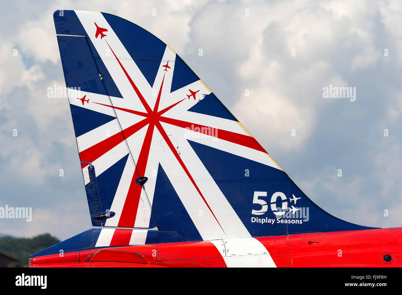 Special markings on the tail of a Royal Air Force Hawk aircraft of the ...