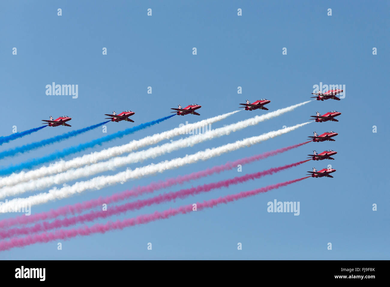 Royal Air Force (RAF) formation aerobatic display team the Red Arrows ...