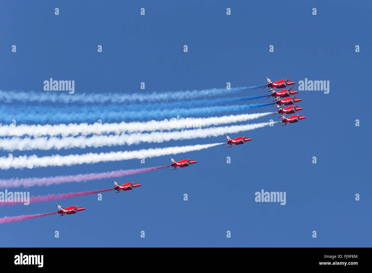 Royal Air Force (RAF) formation aerobatic display team the Red Arrows ...