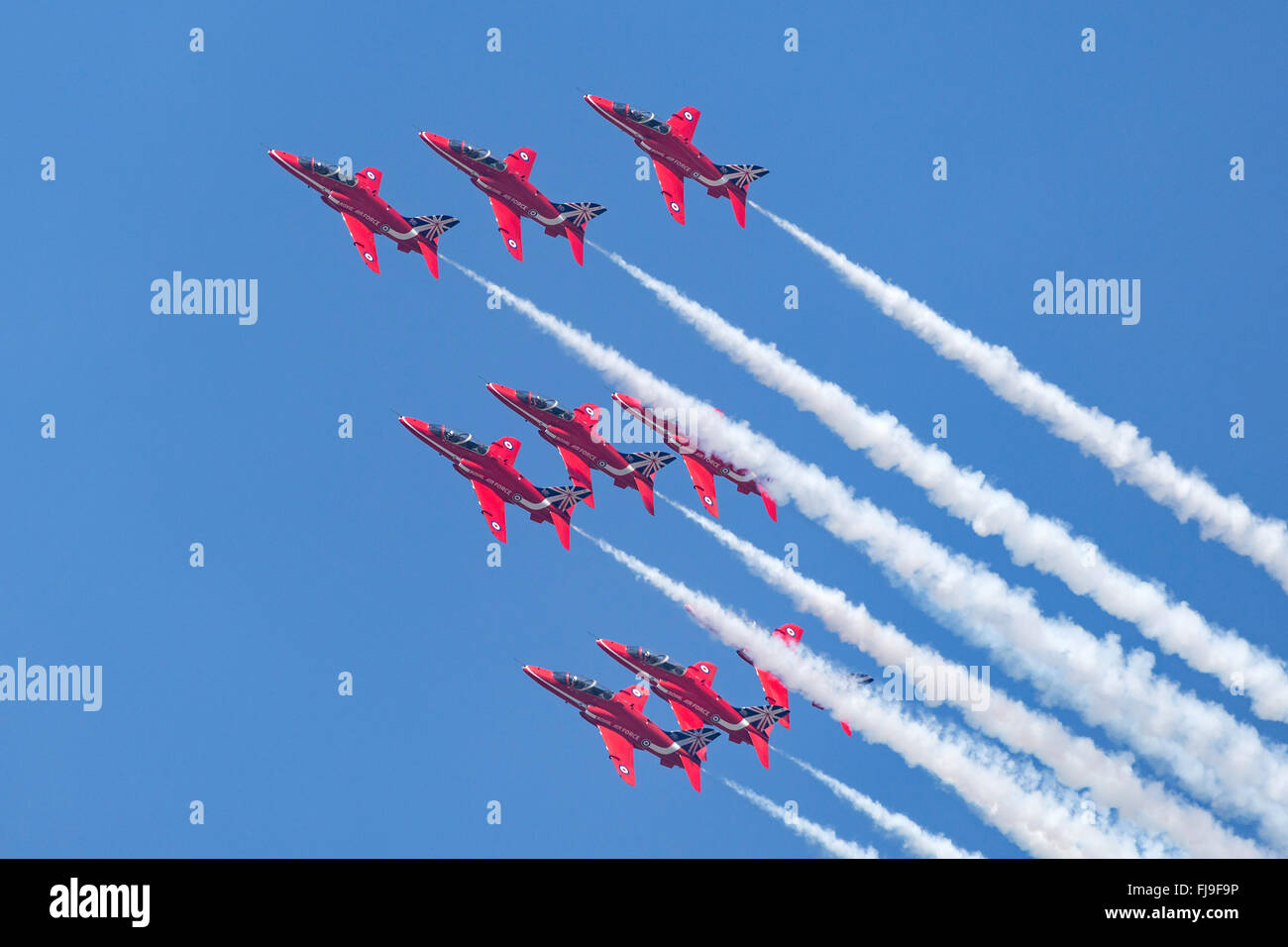 Royal Air Force (RAF) formation aerobatic display team the Red Arrows ...
