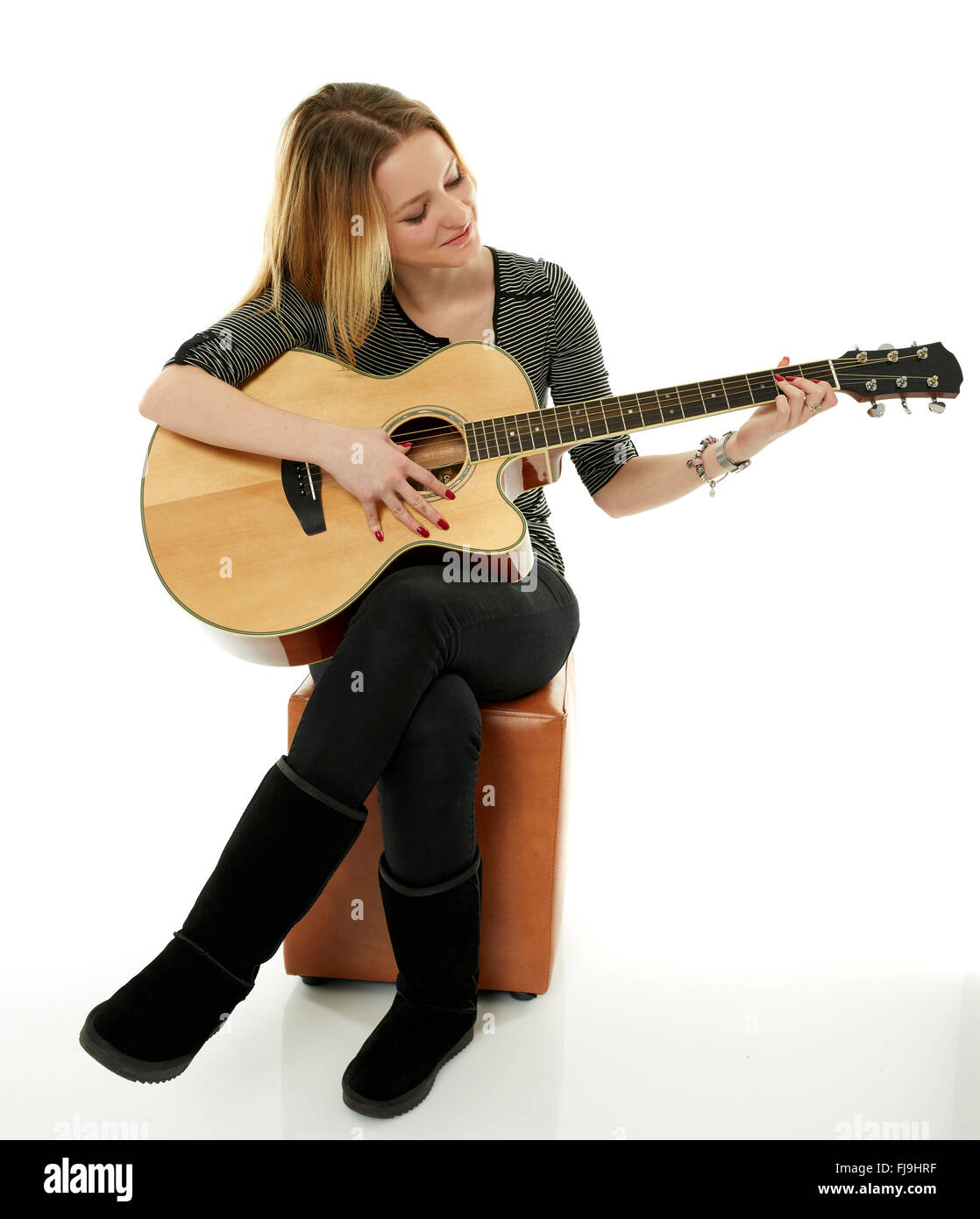Guitar rock girl playing, isolated on white background Stock Photo - Alamy