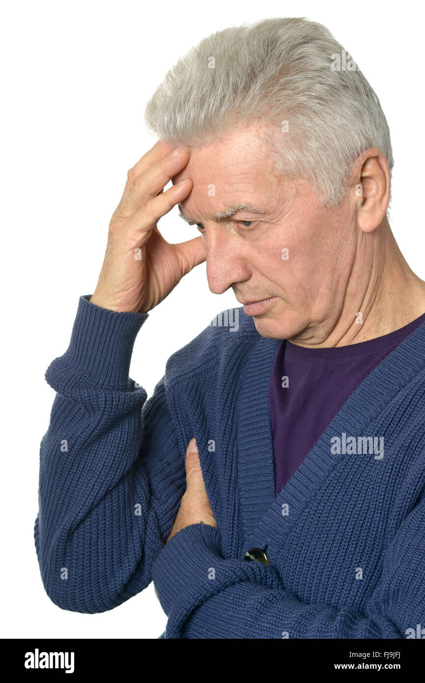 Sad old man on white Stock Photo - Alamy