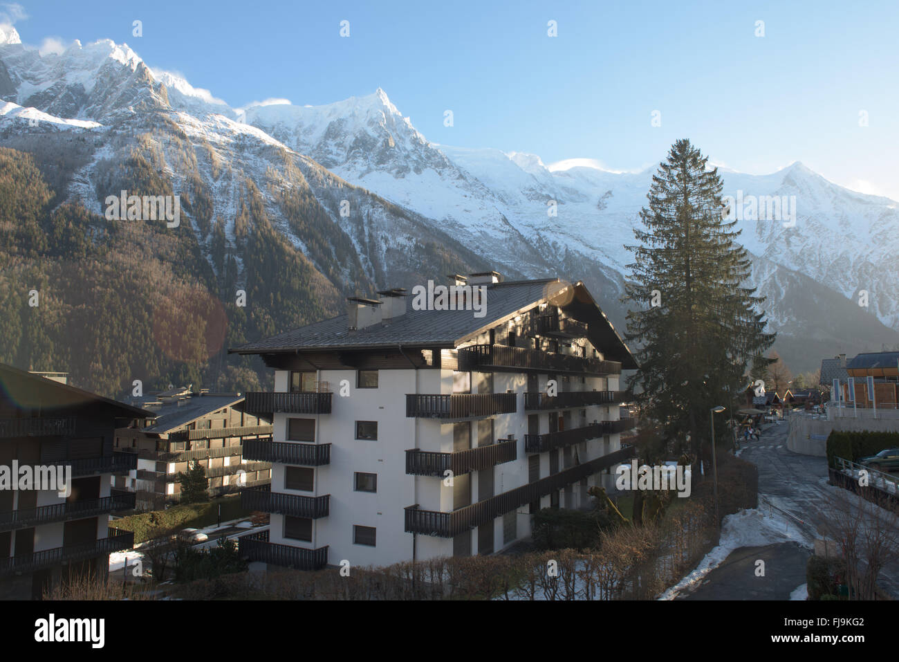 French alps mountain peaks covered with fresh snow. Winter landscape ...