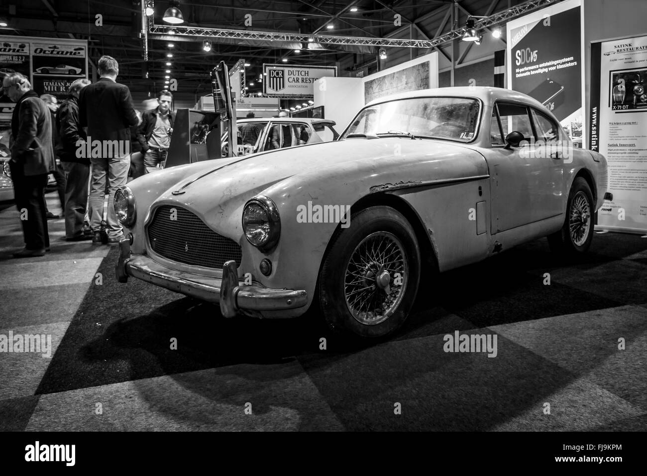 Rusty sports car Aston Martin DB Mark III. Black and white Stock Photo ...