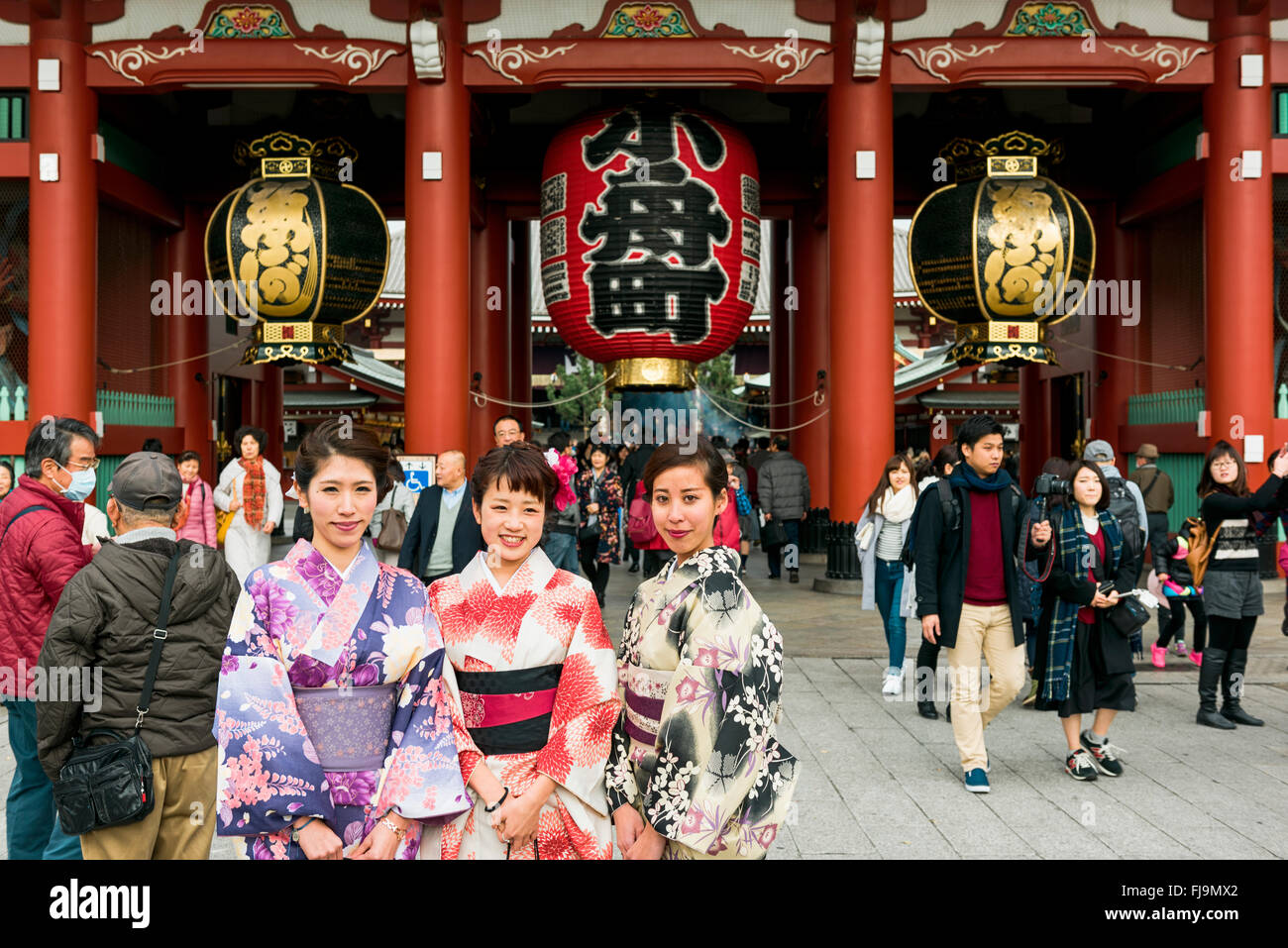 Tokyo; Japan -January 07: Group of friends wearing a traditional ...