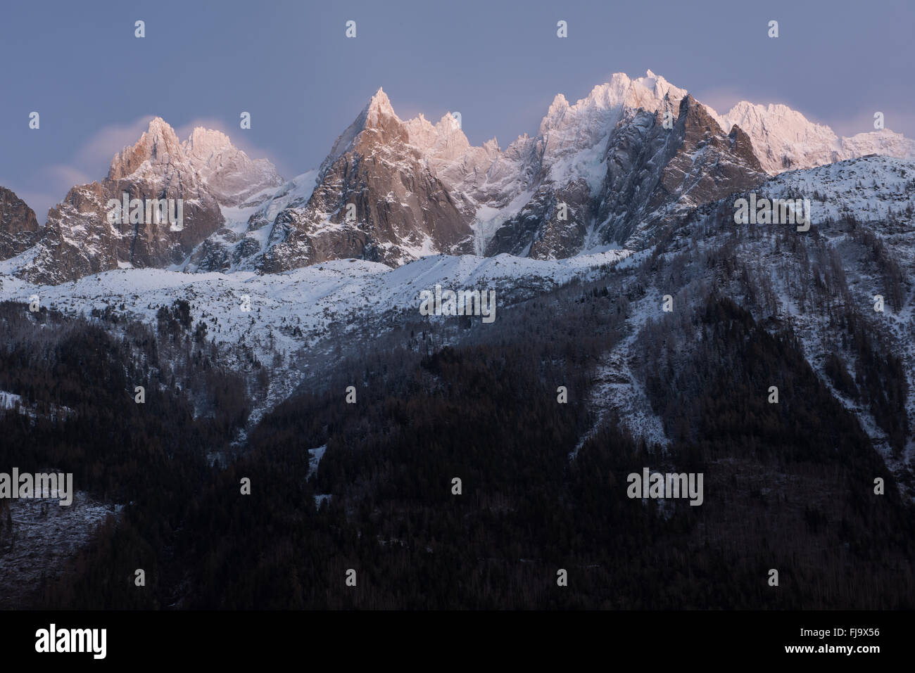 French alps mountain peaks covered with fresh snow. Winter landscape ...