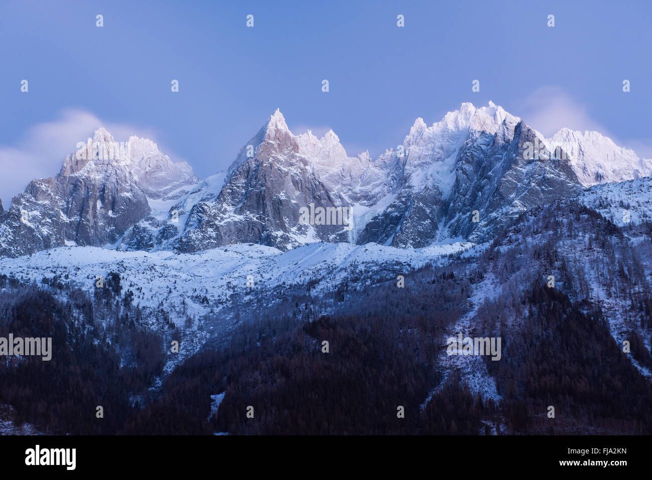 French alps mountain peaks covered with fresh snow. Winter landscape ...