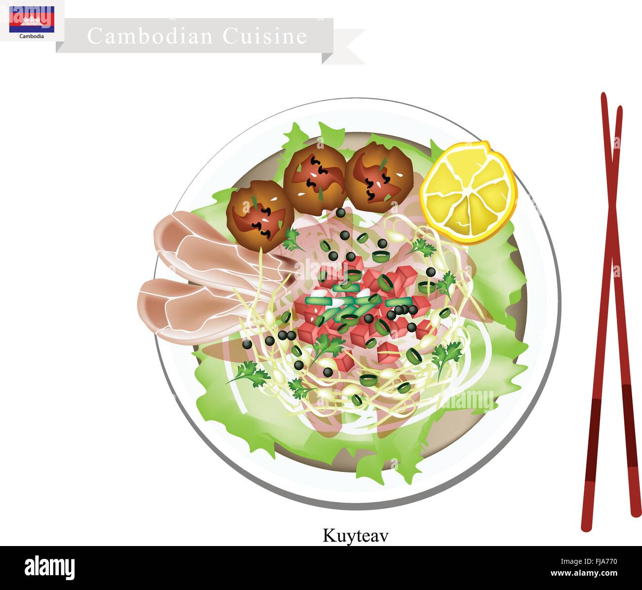Cambodian Cuisine, Kuy Teav or Cambodian Noodle Soup Served with Sliced ...