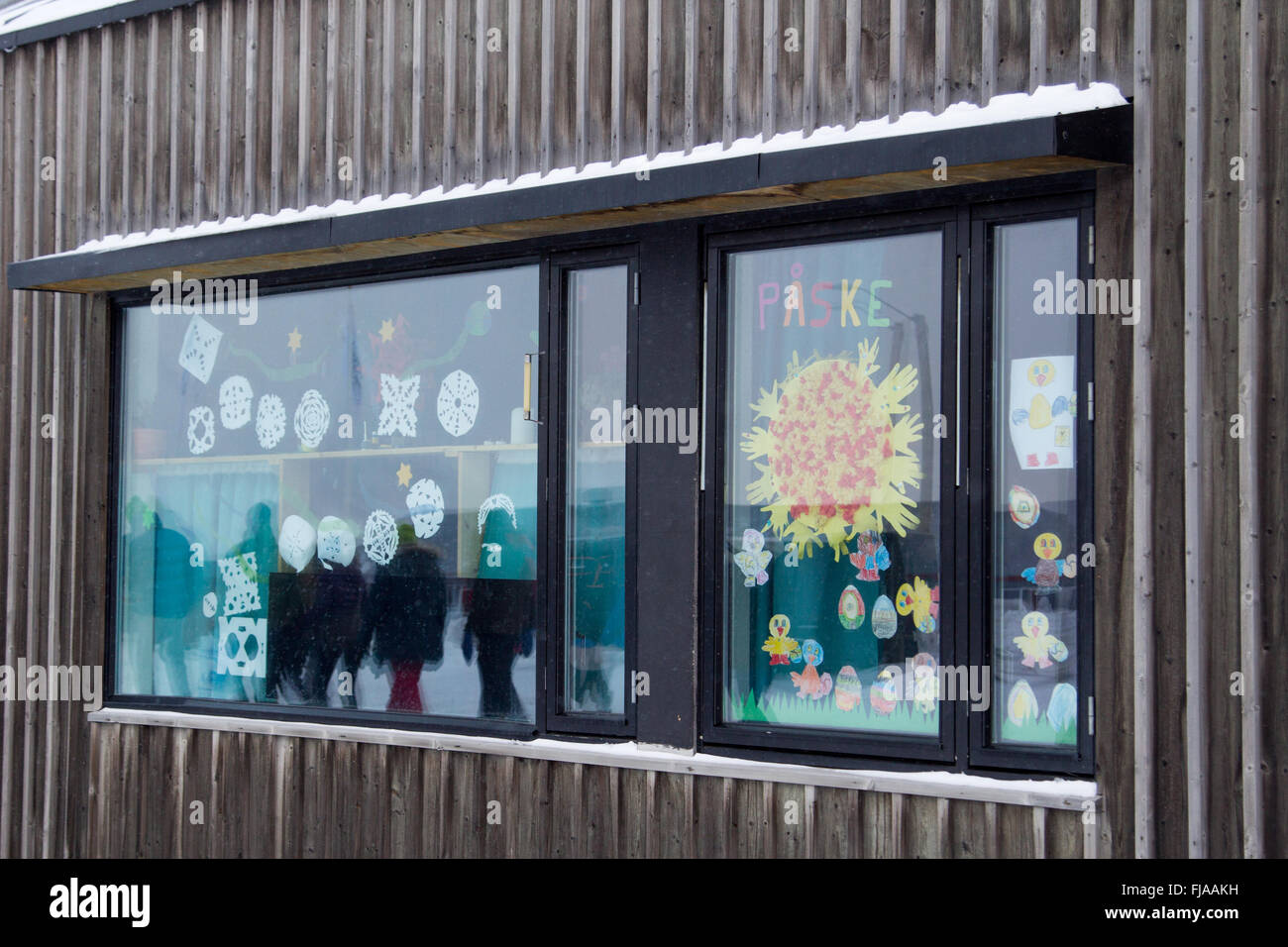 Holiday window. Easter in Longyearbyen, Spitsbergen (Svalbard). Norway ...