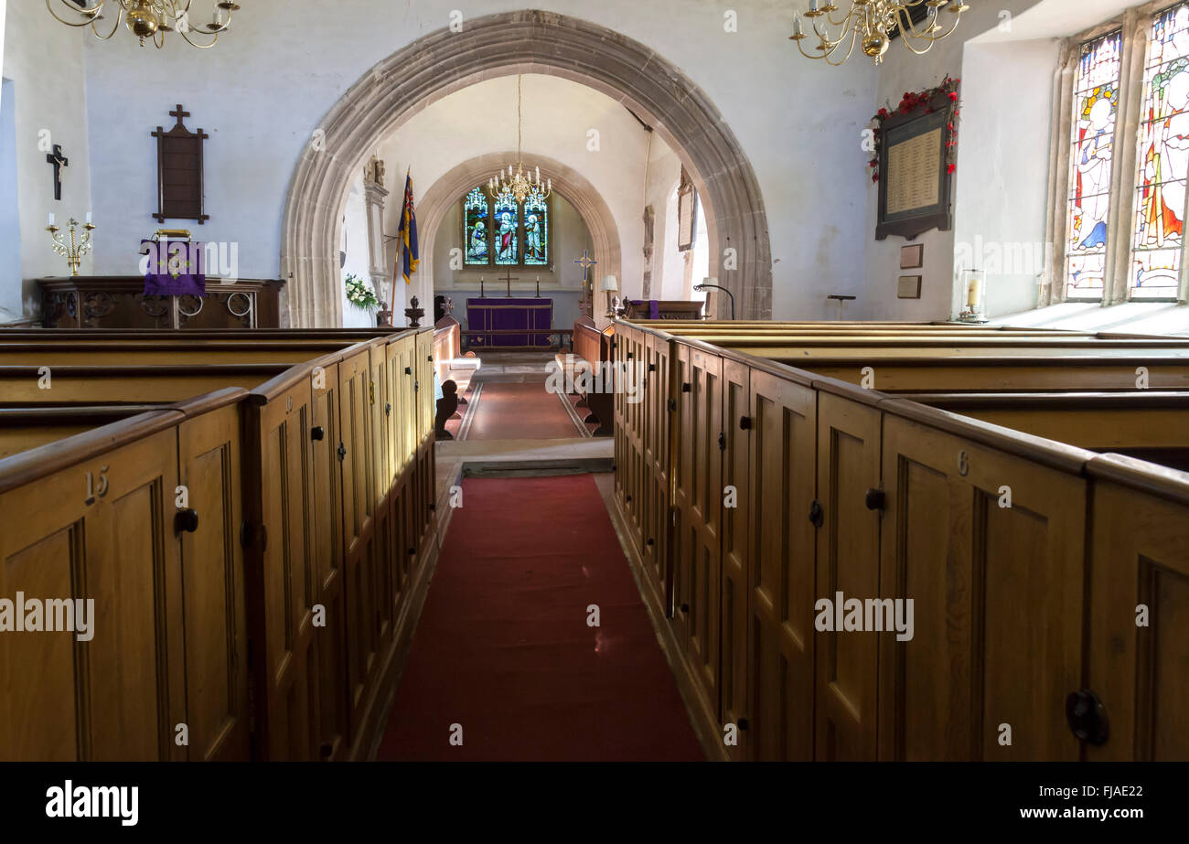 Interior of the medieval village Church of St Nicholas, Biddestone ...