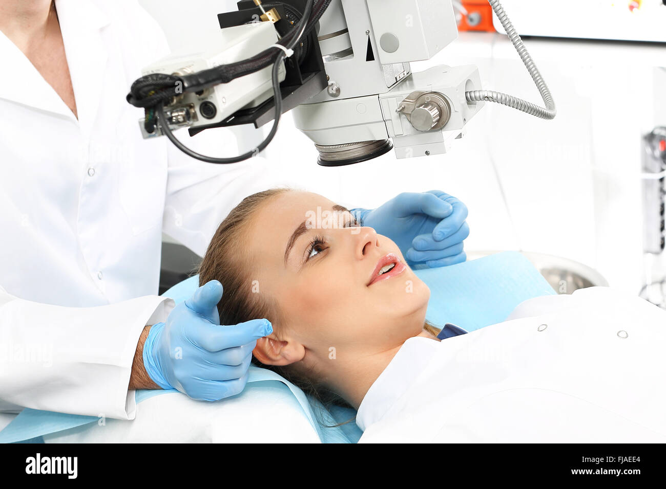 Eye examination. Computer aided visual acuity. The patient during an ...