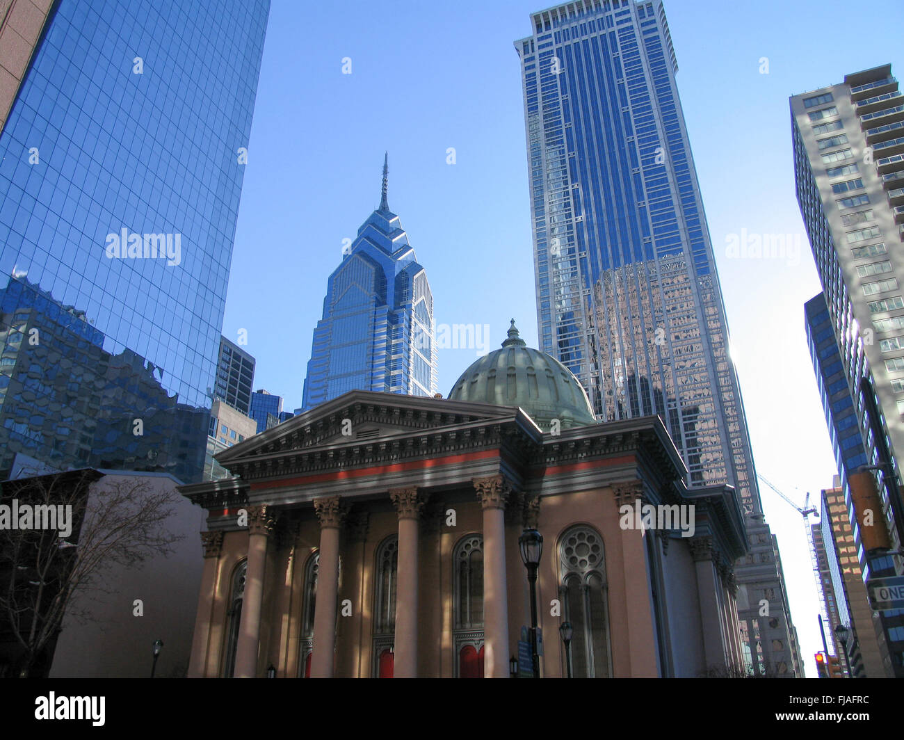 Tall skyscrapers surrounding Arch Street Presbyterian Church ...