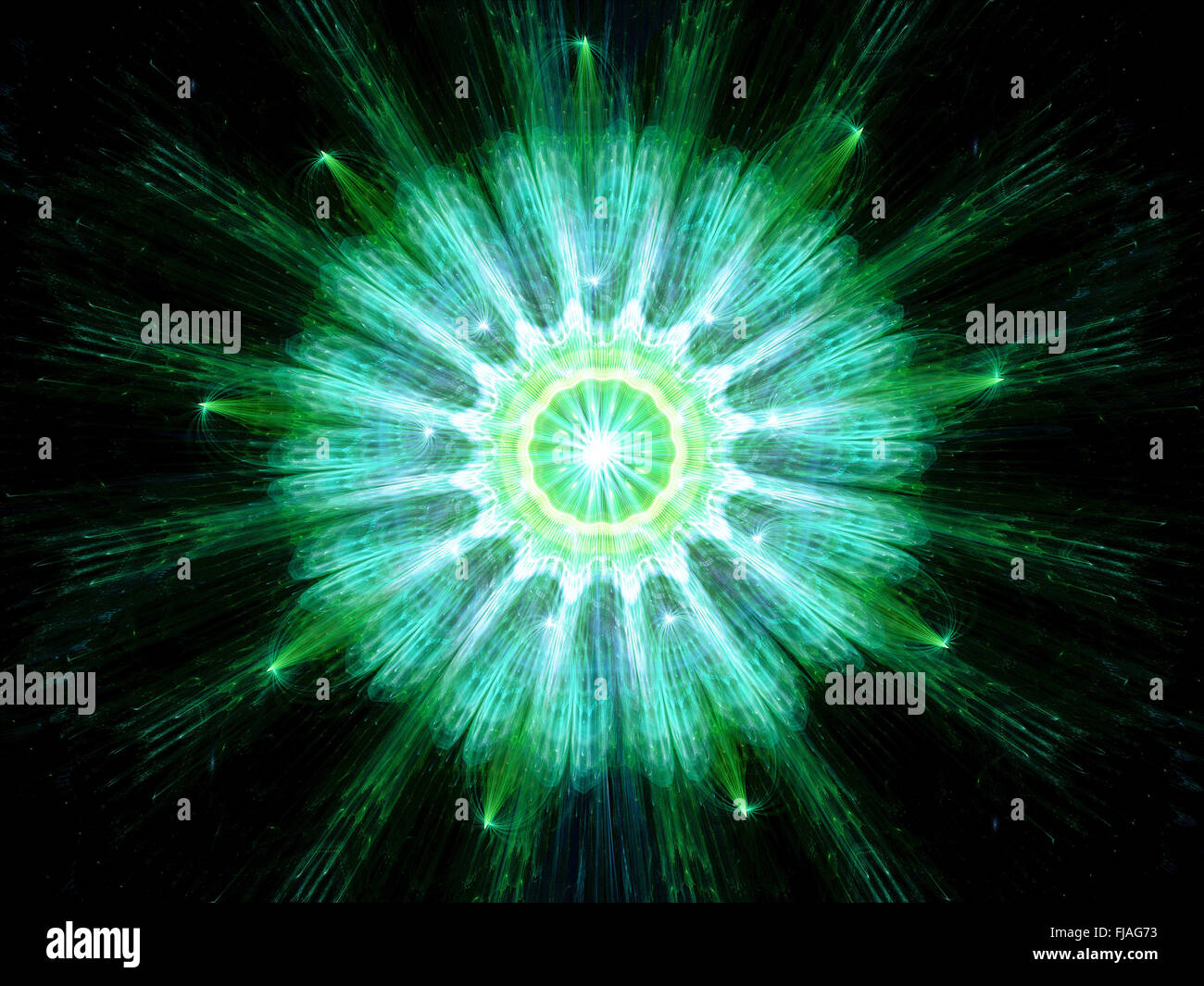 Green particle fission, computer generated fractal background Stock ...