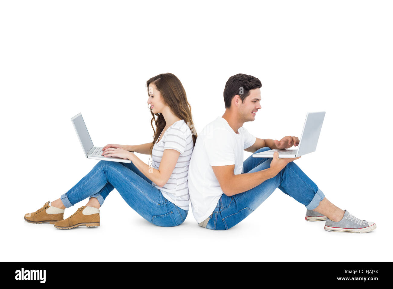 Back of man using computer Cut Out Stock Images & Pictures - Alamy