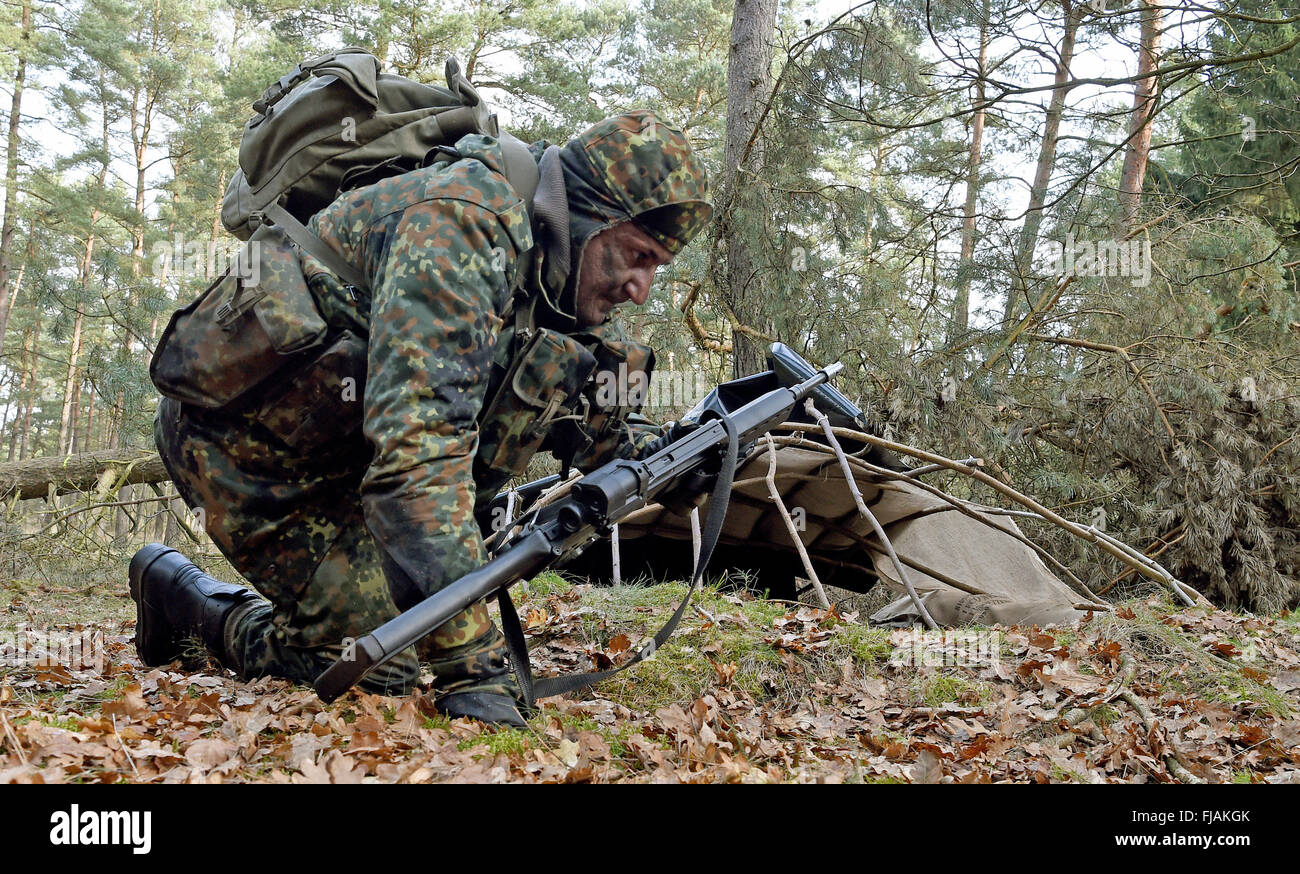 Munster, Germany. 01st Mar, 2016. A Kurdish officer is trained by ...