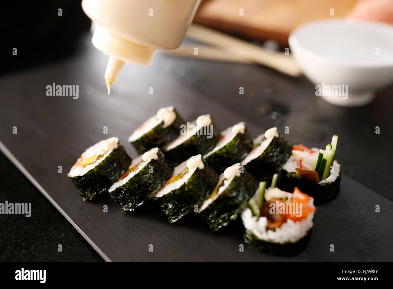 Sushi menu. Japanese restaurant, sushi. Classic Japanese sushi served ...