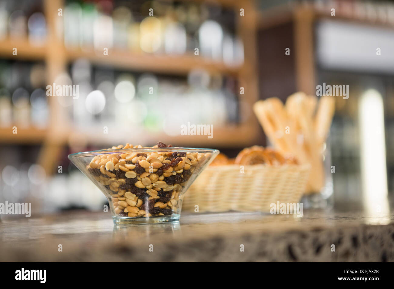 view of aperitif snacks on counter Stock Photo - Alamy