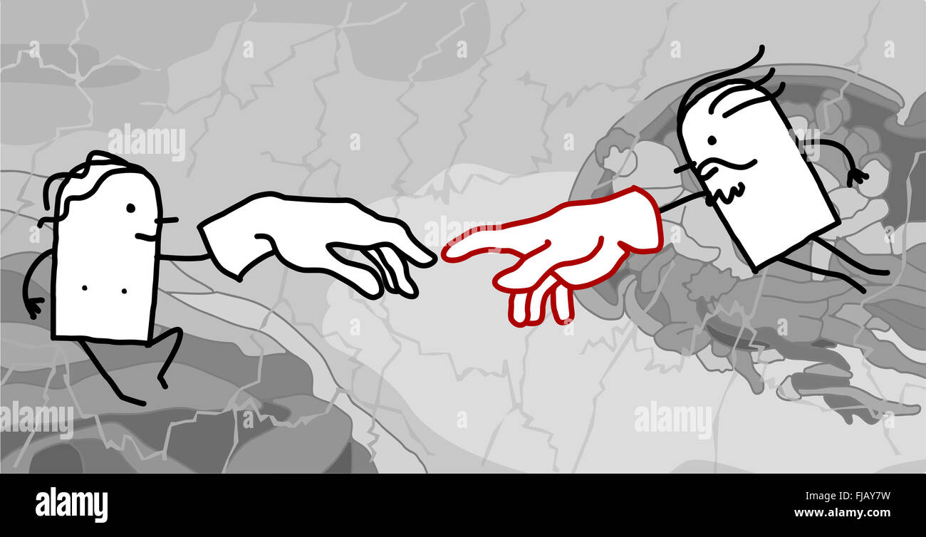 hand drawn cartoon characters - God creates Adam cartoon Stock Photo ...