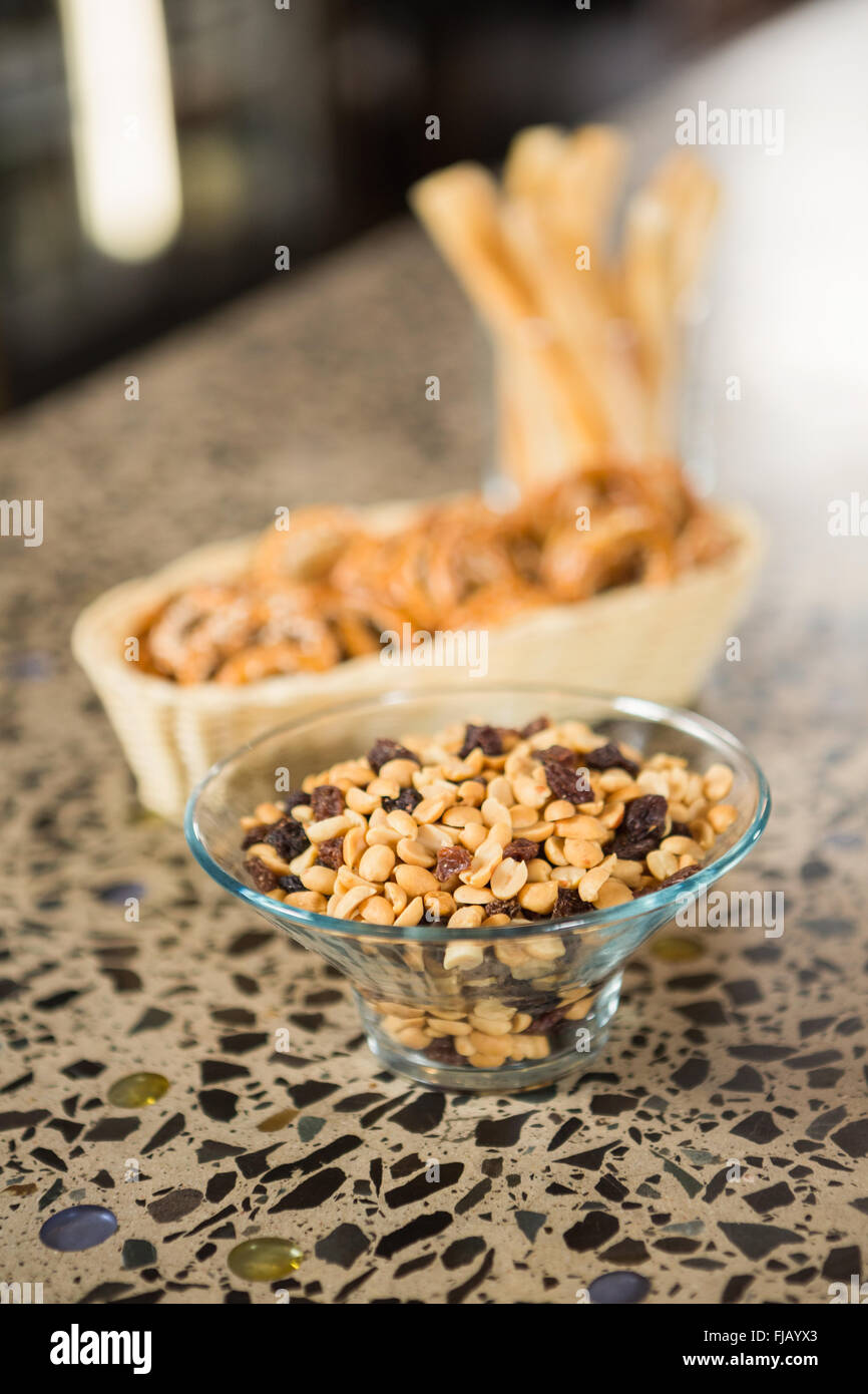 view of aperitif snacks on counter Stock Photo - Alamy