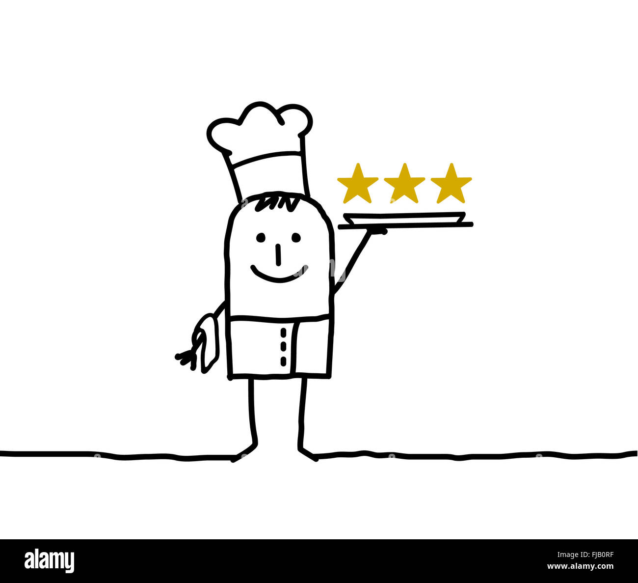 hand drawn cartoon characters - cook chef and three stars Stock Photo ...