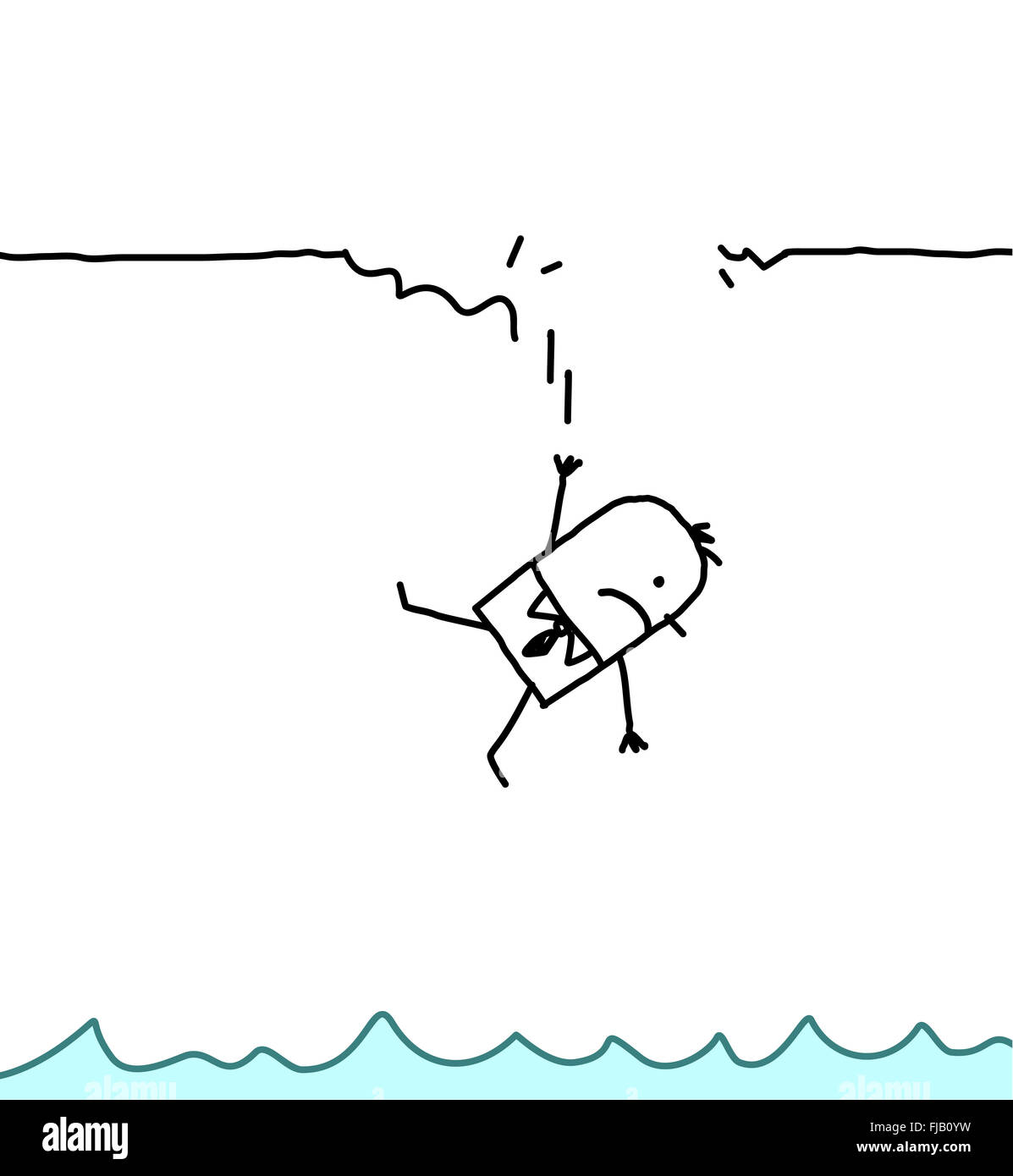 hand drawn cartoon characters - falling man Stock Photo - Alamy