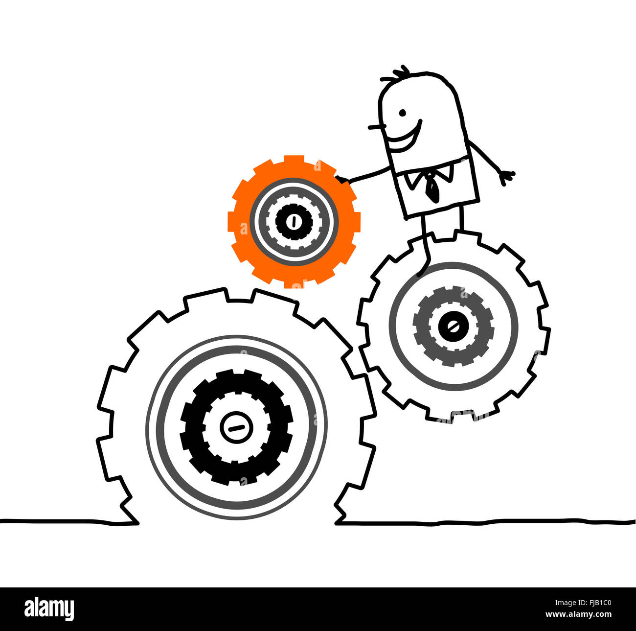 Hand drawn cartoon characters businessman and gears hi-res stock ...