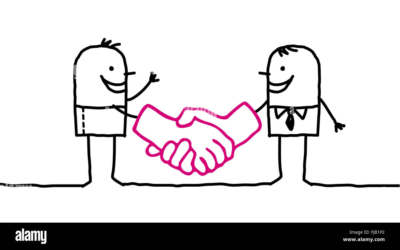 hand drawn cartoon characters - men handshaking Stock Photo - Alamy