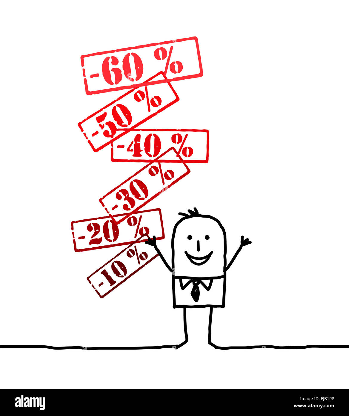 hand drawn cartoon characters - businessman & sale stamps Stock Photo ...