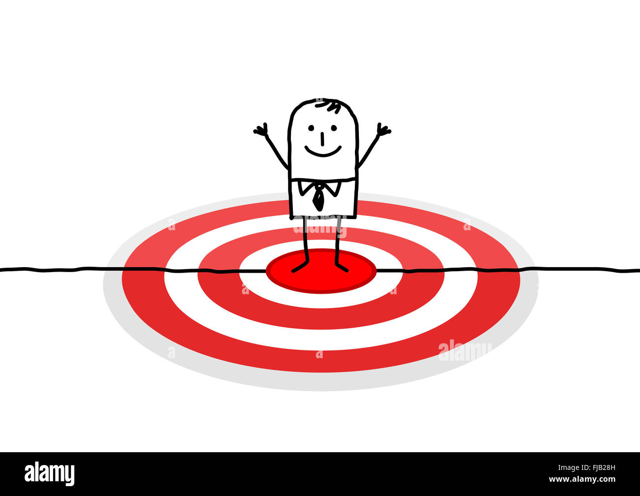 hand drawn cartoon character - man on red target Stock Photo - Alamy
