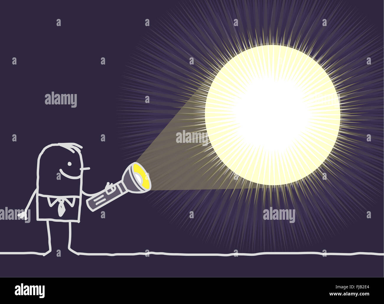 hand drawn cartoon characters - man & flashlight Stock Photo - Alamy