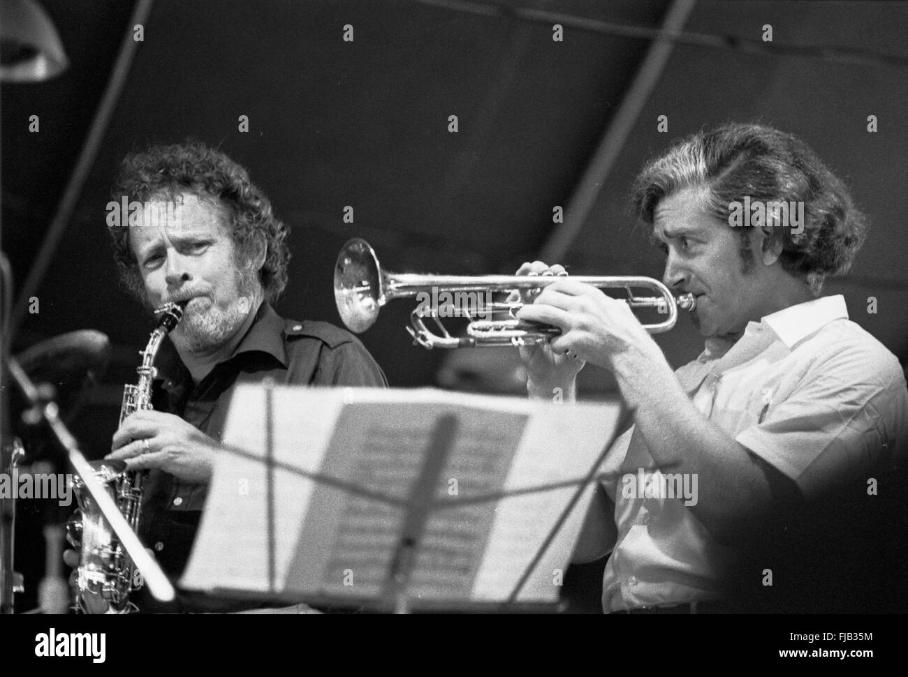 Bob Wilber on saxophone and Mike Canonico on trumpet, at the Kool Jazz ...