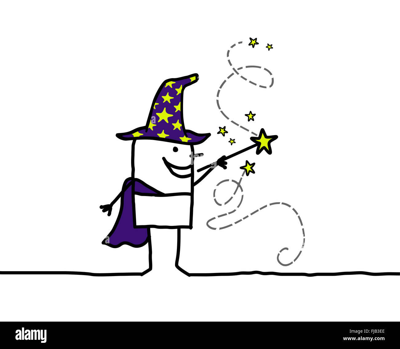 hand drawn cartoon character - wizard & magic wand Stock Photo - Alamy