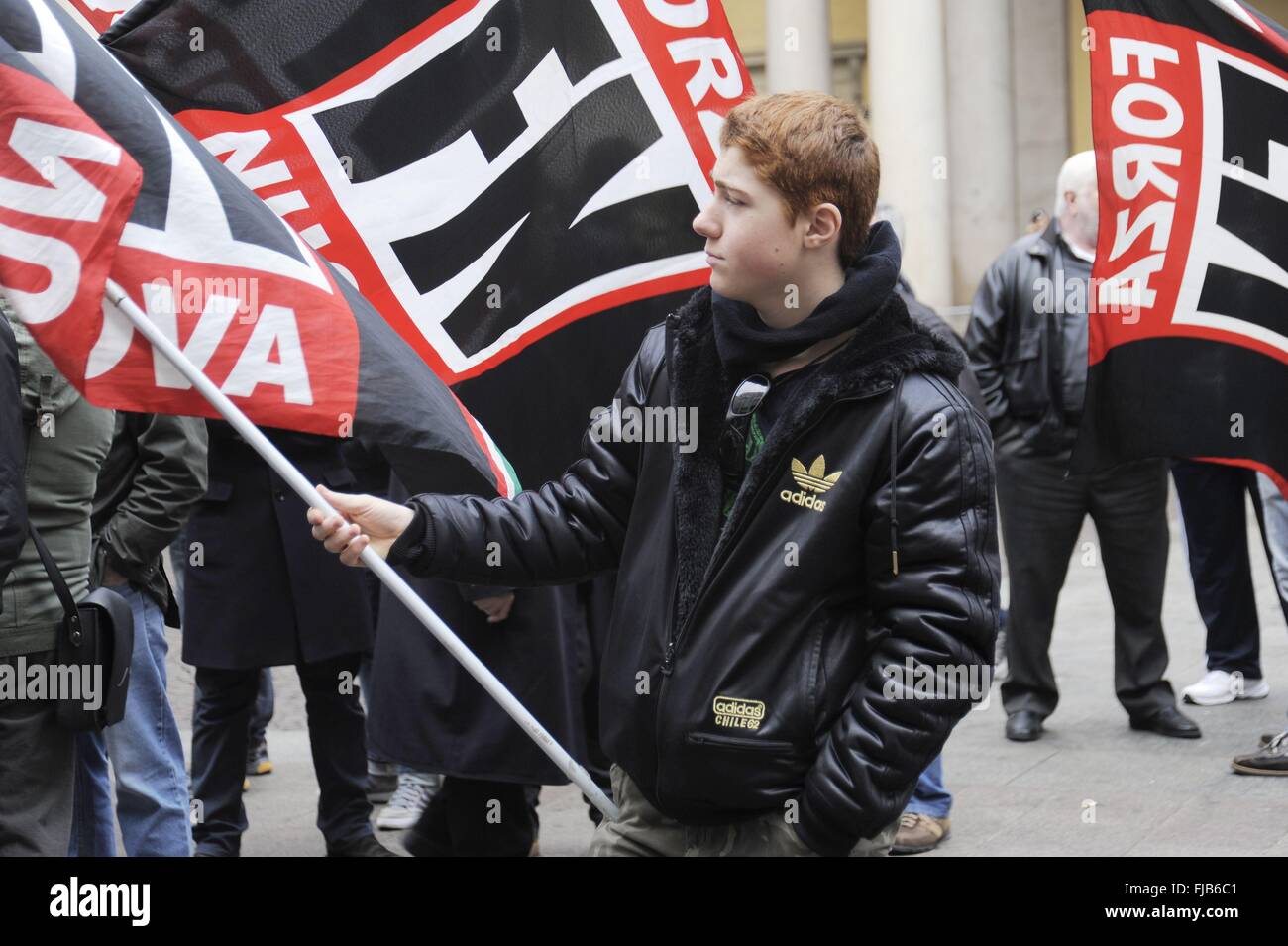 Milan (Italy), demonstration of the neonazi groups "Forza Nuova" and ...