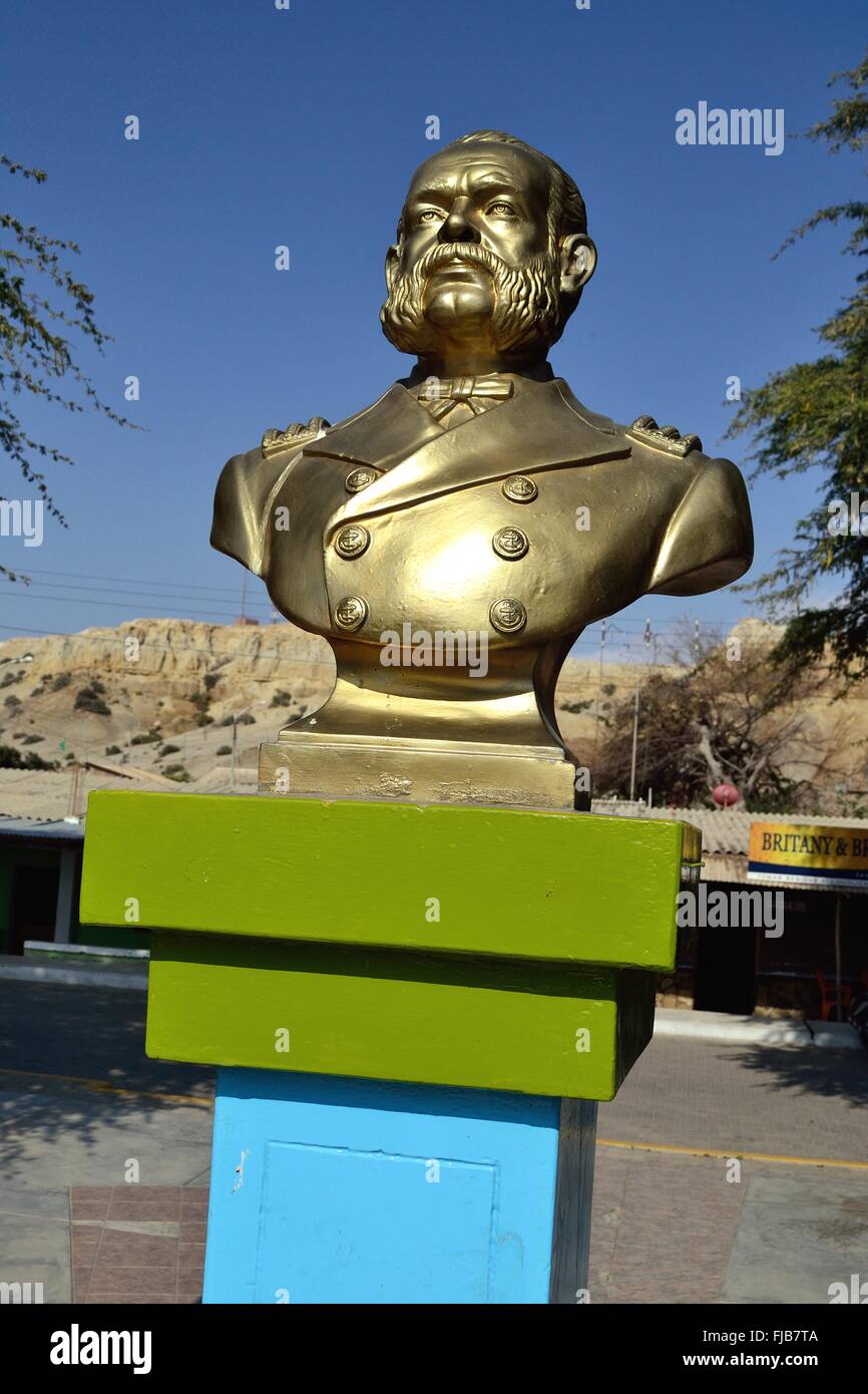 Statue - Miguel Grau square in COLAN. Department of Piura .PERU Stock ...