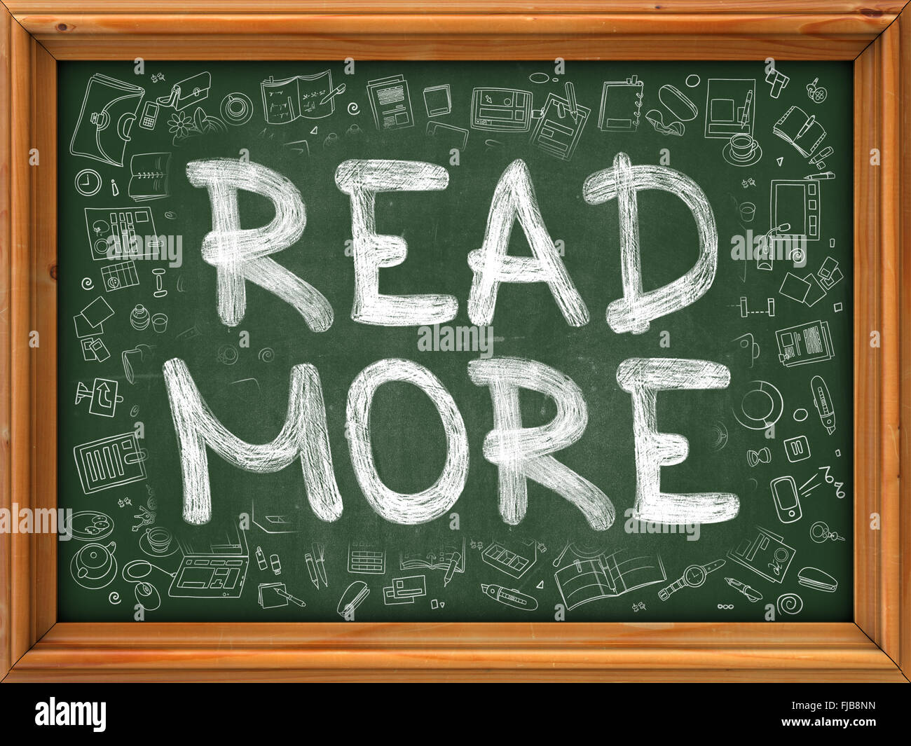 Read More Concept. Green Chalkboard with Doodle Icons Stock Photo - Alamy