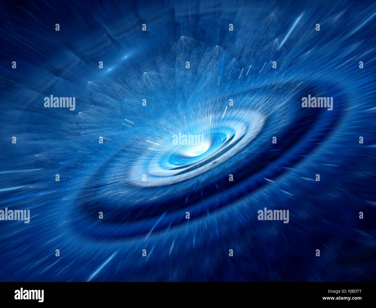 Blue spiral wormhole with flying particles, radiation. The opposite ...